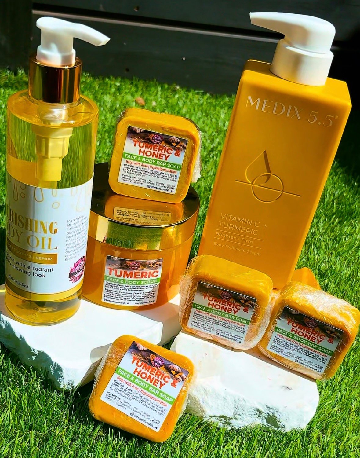 Skin Glow Set 4 Tumeric Soap 1 Tumeric Scrub Body Oil And Medix